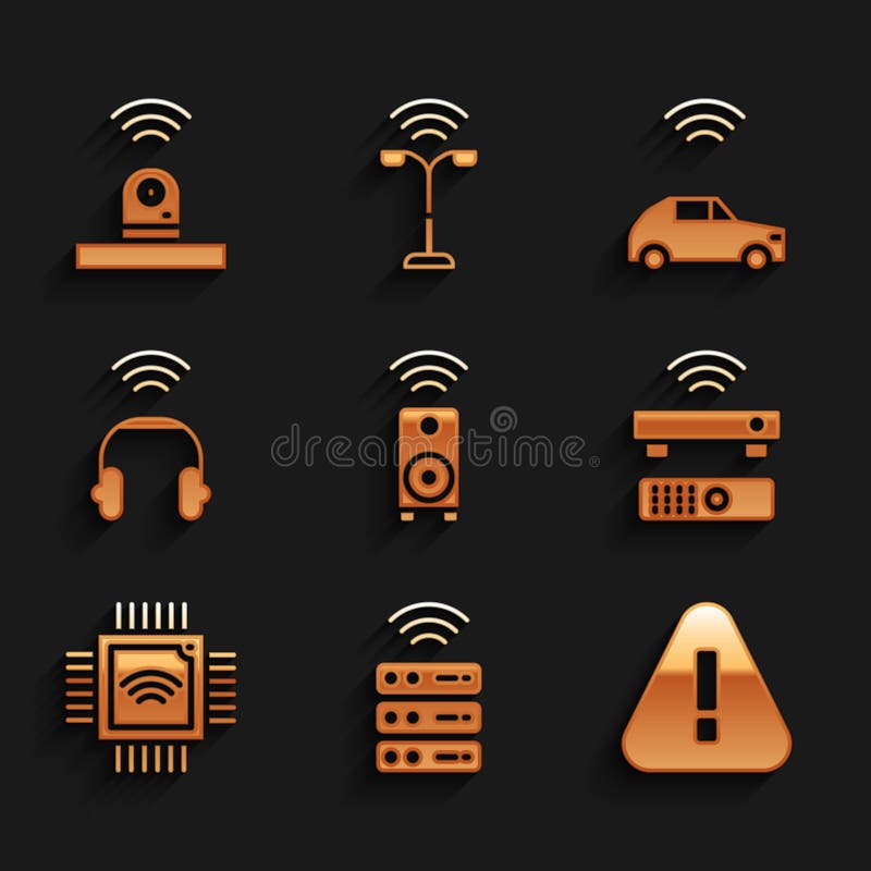 Set Smart Stereo Speaker, Server, Exclamation Mark in Triangle ...