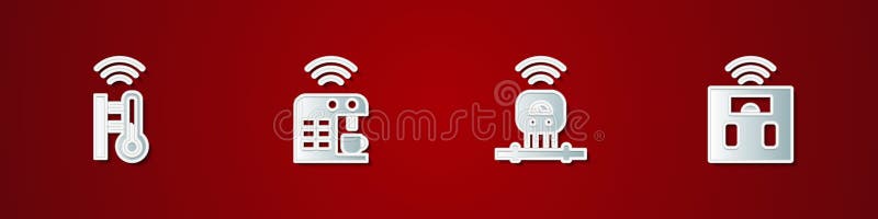 Set Smart Thermometer, Coffee Machine, Sensor and Bathroom Scales Icon ...