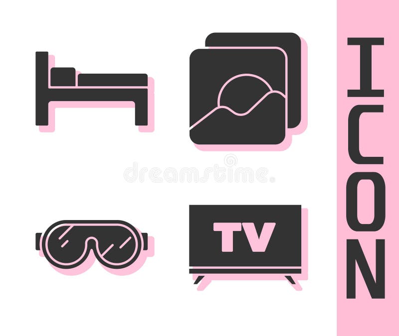 Set Smart Tv, Bed, Ski Goggles and Photo Icon. Vector Stock Vector ...