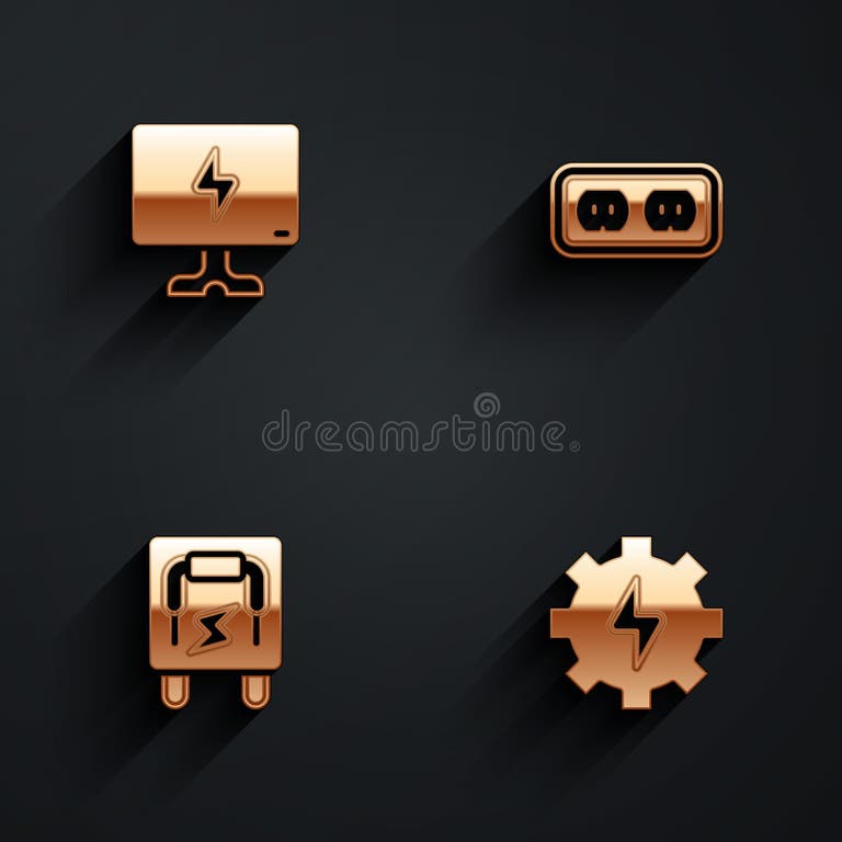 Set Smart Tv, Electrical Outlet, Panel and Gear and Lightning Icon with ...