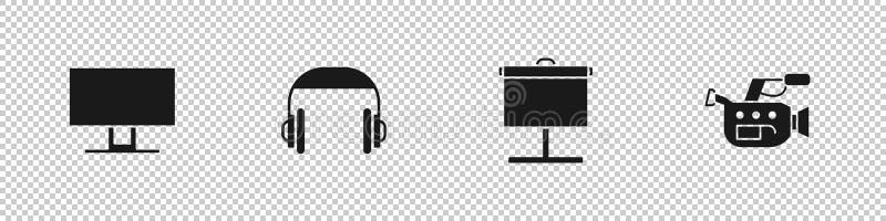 Set Smart Tv, Headphones, Projection Screen and Cinema Camera Icon ...