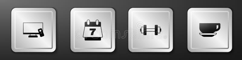 Set Smart Tv, Hotel Booking Calendar, Dumbbell and Coffee Cup Icon ...
