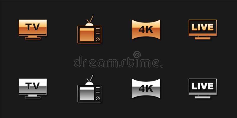 Set Smart Tv, Retro Tv, Screen with 4k and Live Stream Icon. Vector ...