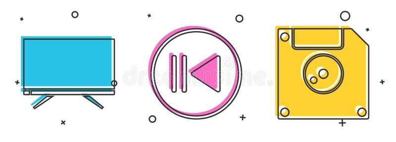 Set Smart Tv, Rewind and Floppy Disk for Computer Data Storage Icon ...