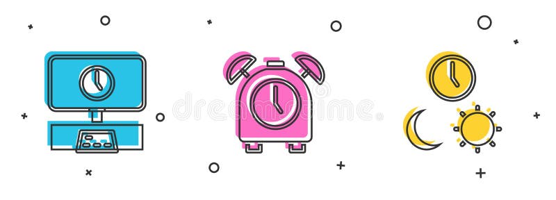 Set Smart Tv Time, Alarm Clock and Day and Night with Icon. Vector ...