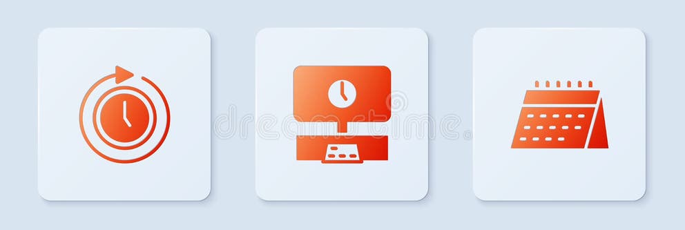 Set Smart Tv Time, Clock with Arrow and Calendar. White Square Button ...