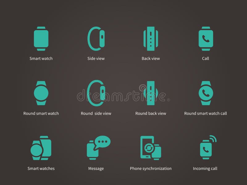 Set of Smart Watch with Smart Interface Icons Set. Stock Vector ...