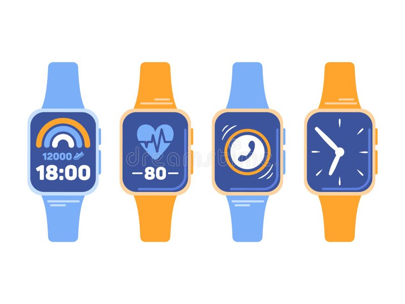 Set of Smart Watches, Gadget Variations. Physical Activity Tracker ...