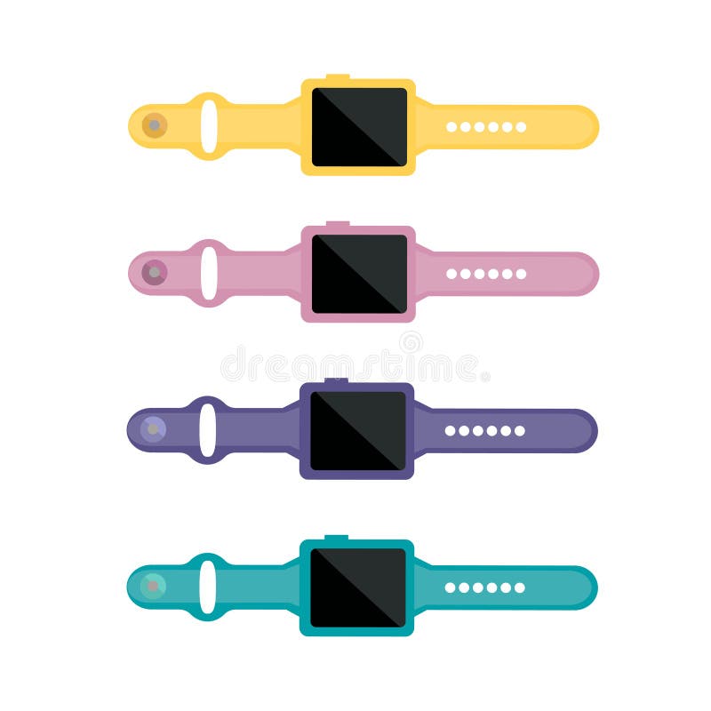Set of Smart Watches with Multi-colored Straps Stock Vector ...