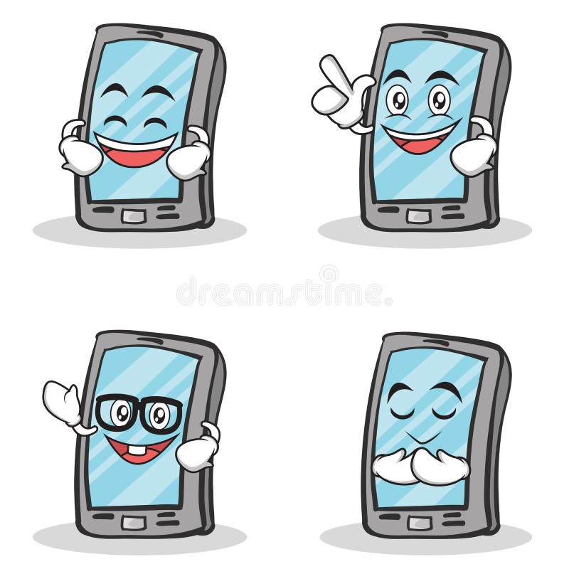 Set of Smartphone Cartoon Character Stock Vector - Illustration of ...