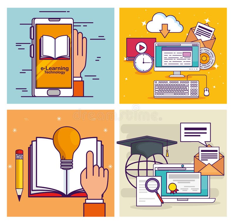 Set Smartphone and Computer Technology with Education Document Stock ...