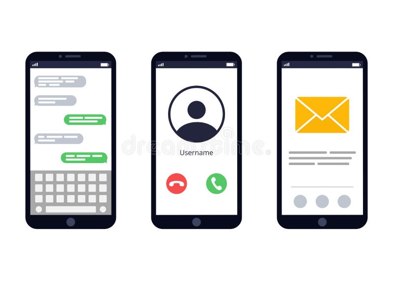 Set Smartphone on an Isolated White Background. Incoming Call. Chat in ...