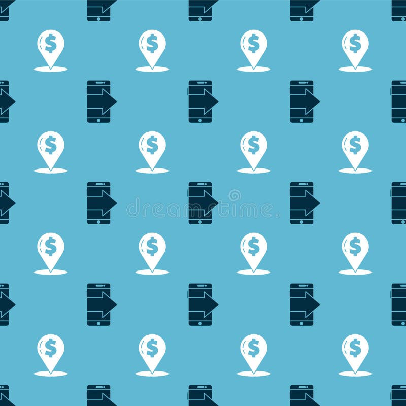 Set Smartphone, Mobile Phone and Cash Location Pin on Seamless Pattern ...