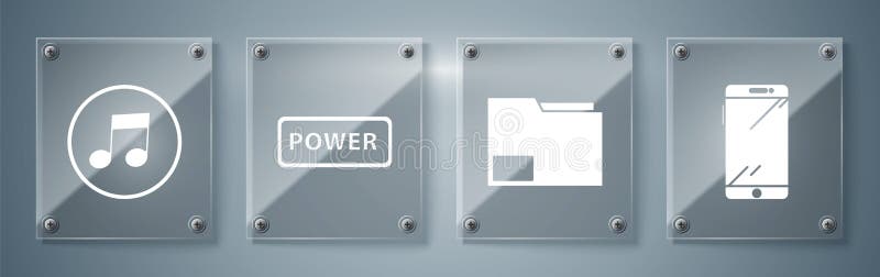 Set Smartphone, Mobile Phone, Document Folder, Power Button and Music ...