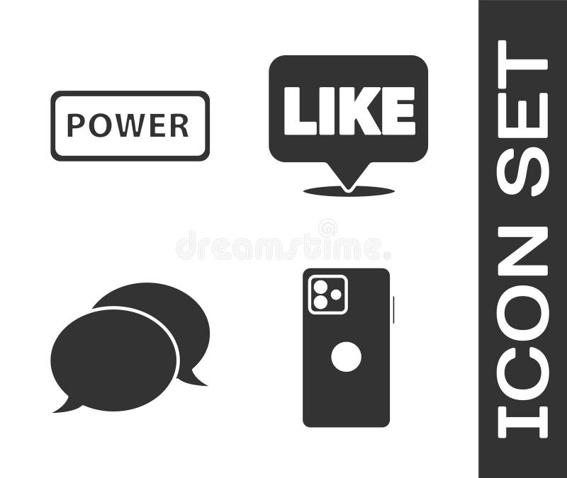 Set Smartphone, Mobile Phone, Power Button, Speech Bubble Chat and Like ...