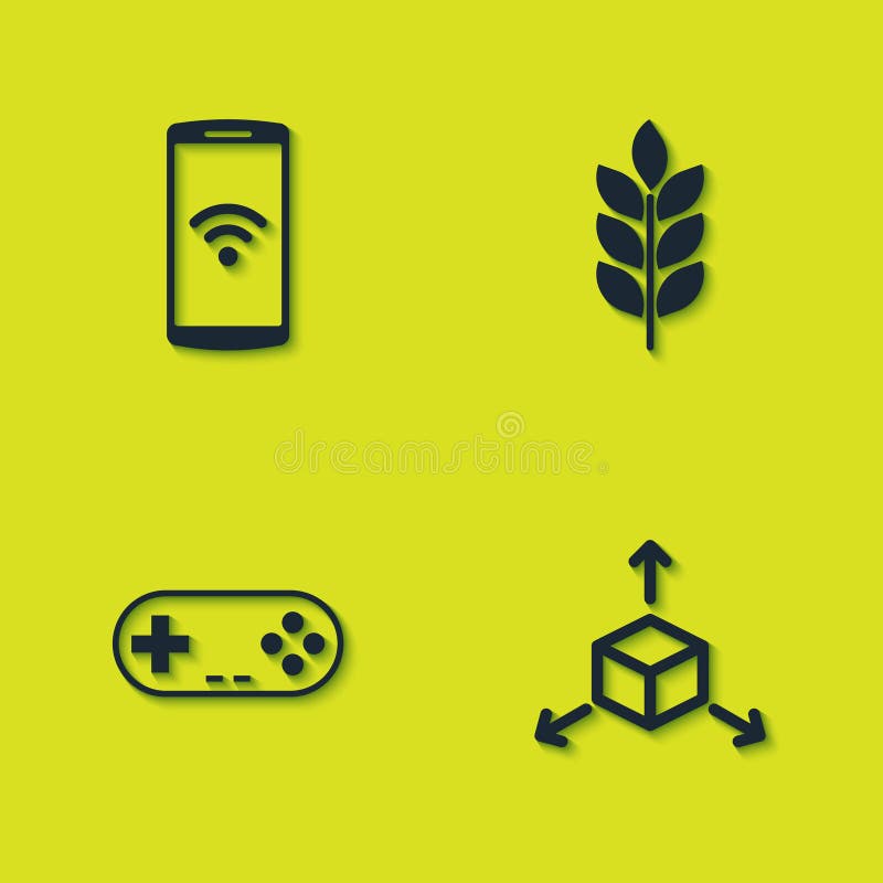 Set Smartphone with Wireless, Isometric Cube, Gamepad and Wheat Icon ... Set Smartphone with Wireless, Isometric Cube, Gamepad and Wheat Icon ...