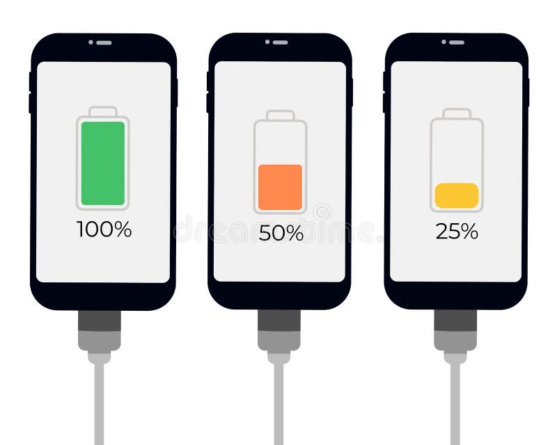 Set of Smartphones with Battery Level Indicator and USB Connection ...