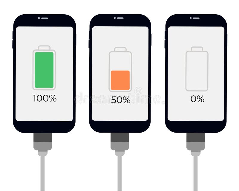 Set of Smartphones with Battery Level Indicator and USB Connection ...