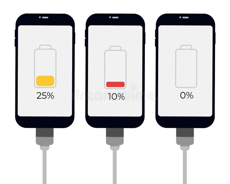 Set of Smartphones with Battery Level Indicator and USB Connection ...