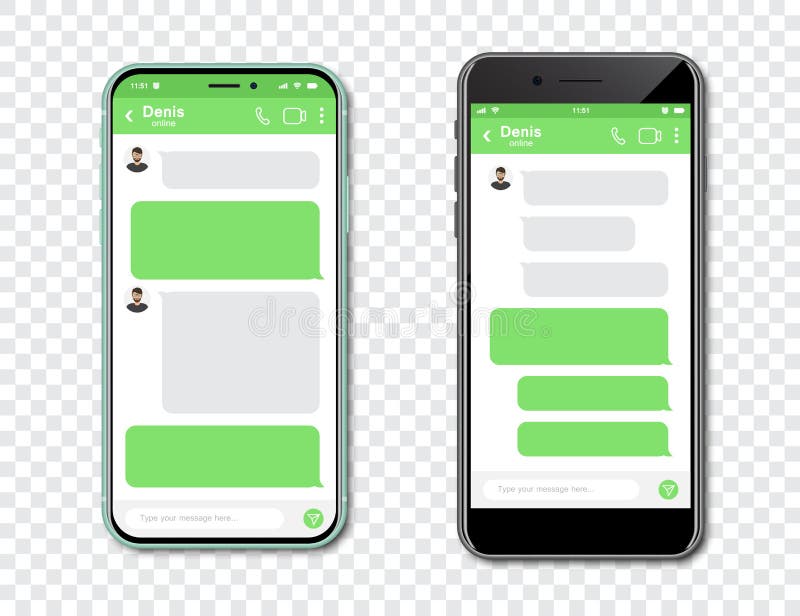 Set of Smartphones with Blank Chat Messenger. Template with Message ... Set of Smartphones with Blank Chat Messenger. Template with Message ...