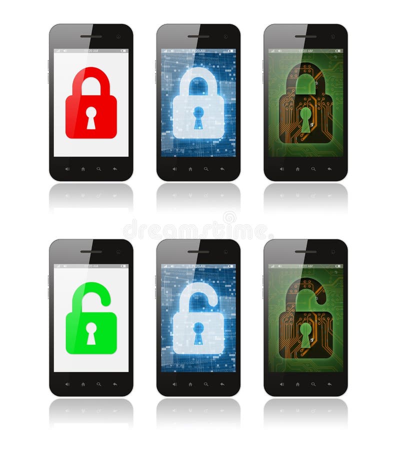 Set of Smartphones with Interface Designs Showing Cyber Security Stock ...