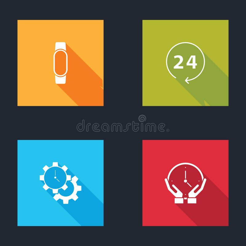 Set Smartwatch, Clock 24 Hours, Time Management and Icon. Vector Stock ...
