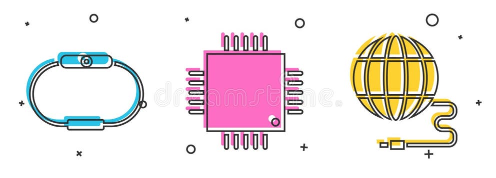 Set Smartwatch, Processor with Microcircuits CPU and Social Network Icon. Vector. Stock Vector ...