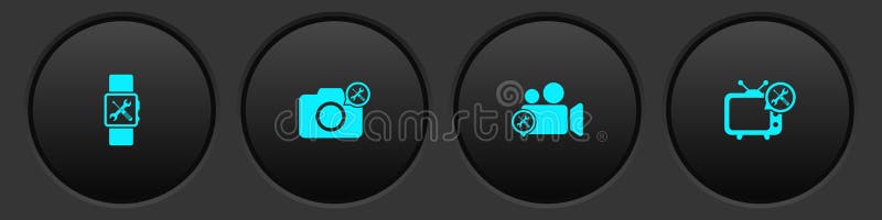 Set Smartwatch Service, Photo Camera, Video and Tv Icon. Vector Stock ...