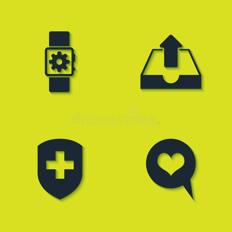 Set Smartwatch Setting, Heart Speech Bubble, Medical Shield with Cross ... Set Smartwatch Setting, Heart Speech Bubble, Medical Shield with Cross ...