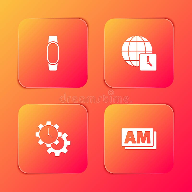 Set Smartwatch, World Time, Time Management and Clock am Icon. Vector ...