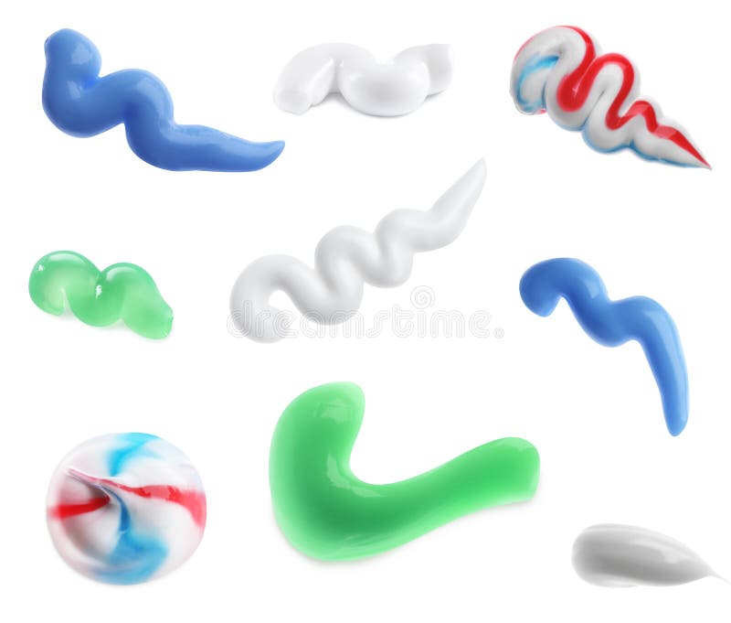 Set with Smears of Toothpaste on White Background Stock Photo - Image ...