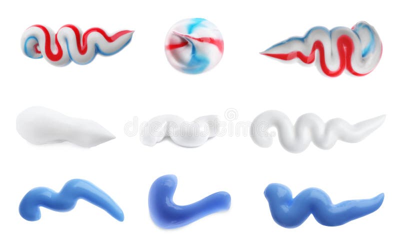 Set with Smears of Toothpaste on White Background Stock Image - Image ...