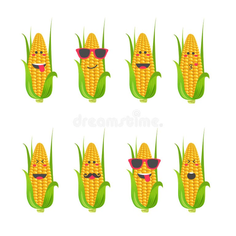 Set Smile Emoticon Face in Corn. Stock Vector - Illustration of ...