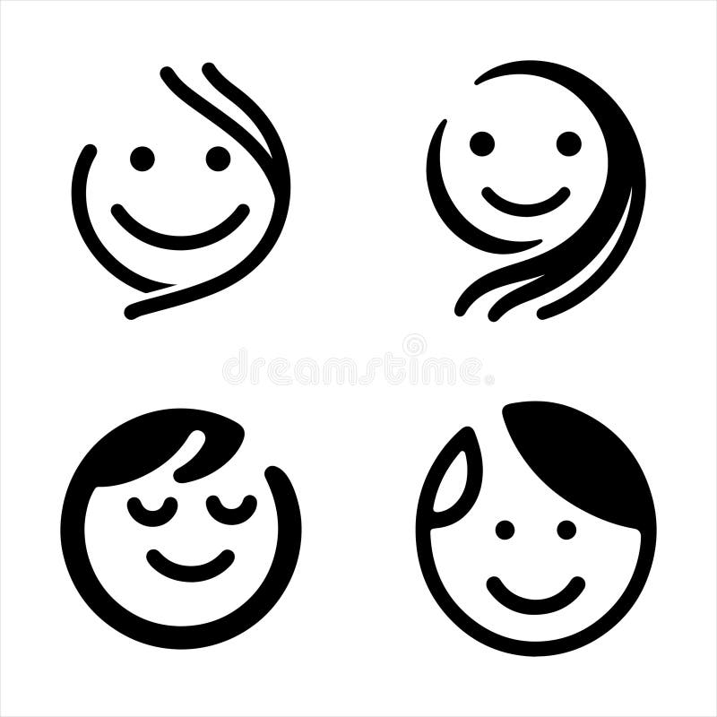 Set of Smile Face Silhouette Vector, Minimalist Smiling Face Outline ...