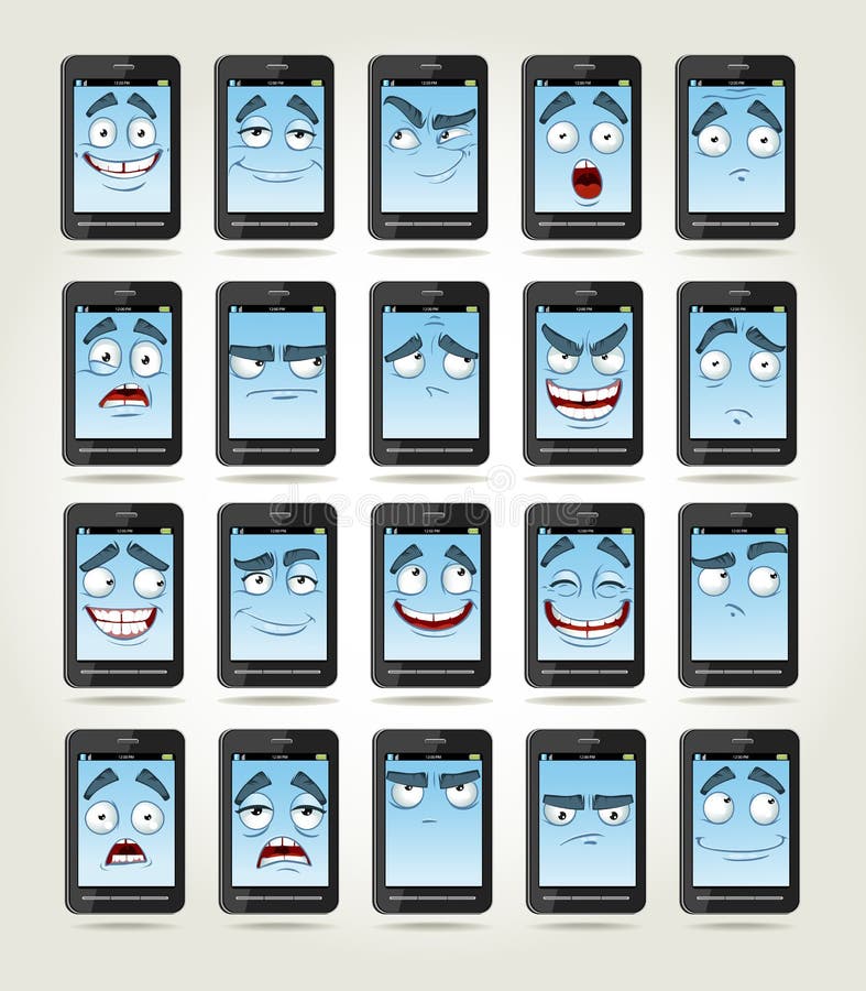 Set of Smiles Phones with Different Emotions Stock Illustration ...