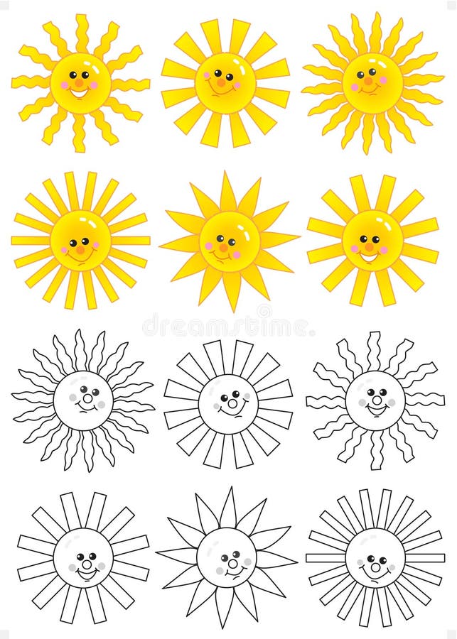 Set of Smiling Cartoon Suns Stock Vector - Illustration of collections ...