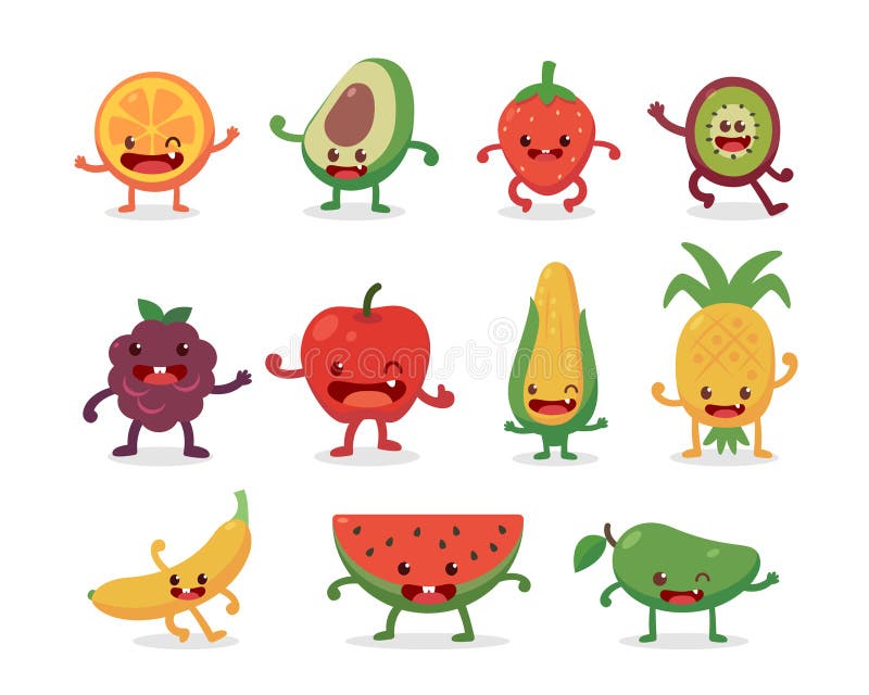 Set of Smiling Fruit Cartoons. Stock Vector - Illustration of orange ...