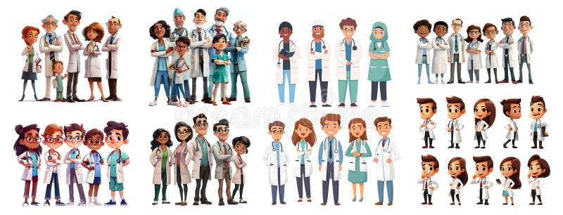 Set of Smiling Group of Doctors Cartoon Characters. Multinational ...