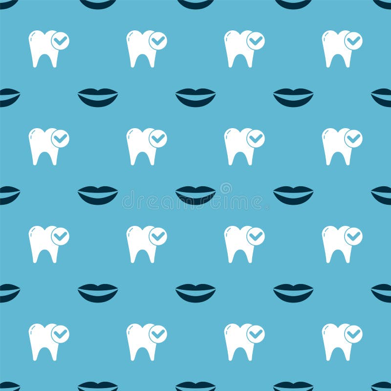 Set Smiling Lips and Tooth Whitening Concept on Seamless Pattern ...