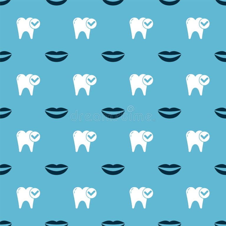 Set Smiling Lips and Tooth Whitening Concept on Seamless Pattern ...