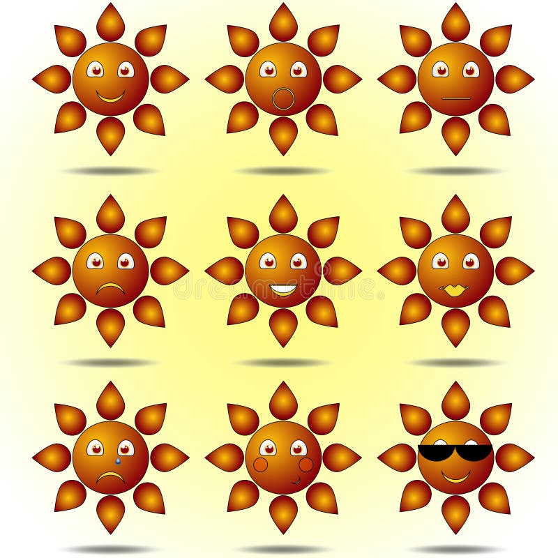 Set Of Smiling Cartoon Suns Stock Vector - Illustration of smiling ...