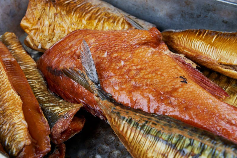 Set of smoked fish stock image. Image of fish, dish, cuisine - 80346801
