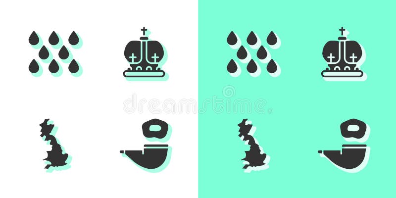 Set Smoking Pipe, Water Drop, England Map and British Crown Icon ...