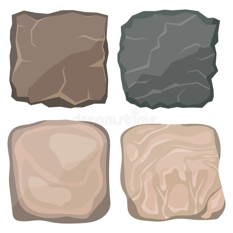 A Set of Smooth Stones. Stone Slabs of Square Shape Isolated on White ...