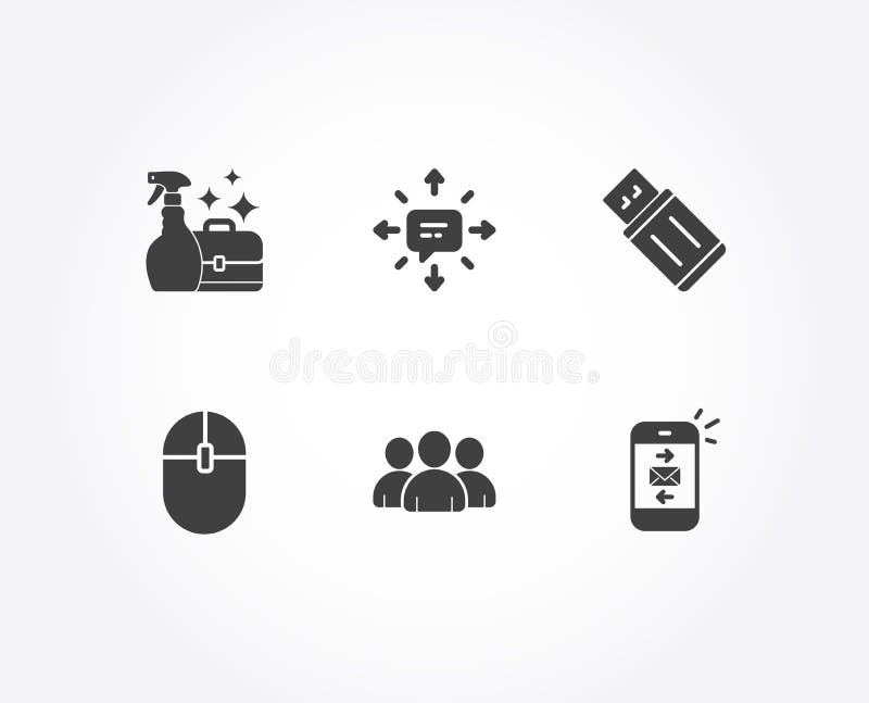 Sms, Usb Flash and Group Icons. Cleanser Spray, Computer Mouse and Mail ...