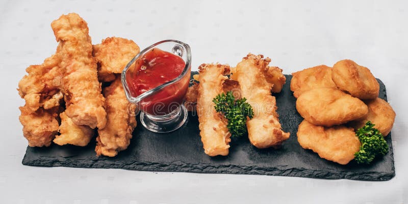 Set of Snacks, Breaded and Ketchup Stock Image - Image of bread ...
