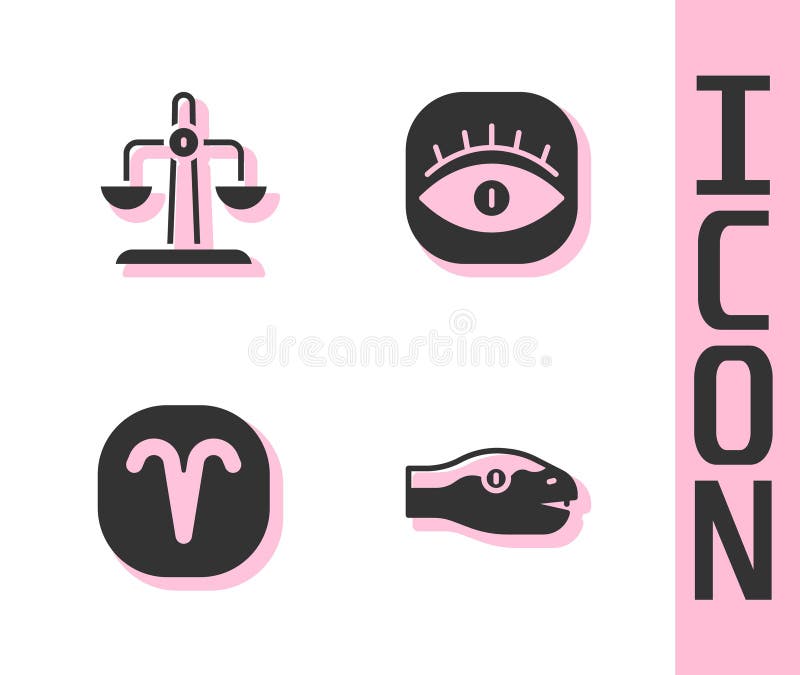 Set Snake, Libra Zodiac, Aries and Masons Icon. Vector Stock Vector ...