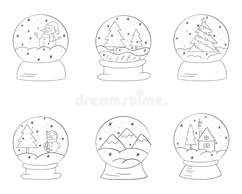 Set of Snow Balls Icons with a Thin Line , Vector Illustration Doodle ...