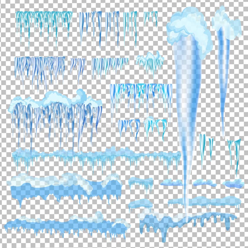 Big Set of Snow Icicles and Snow Cap Isolated. Cartoon Snowy Elements ...