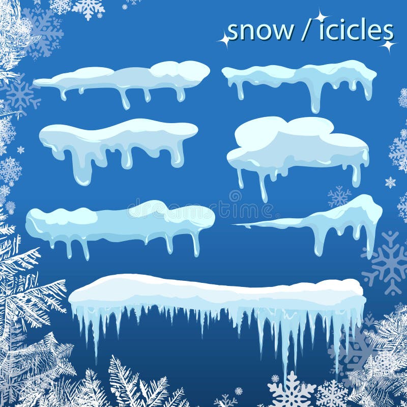 Big Set of Snow Icicles and Snow Cap Isolated. Cartoon Snowy Elements ...